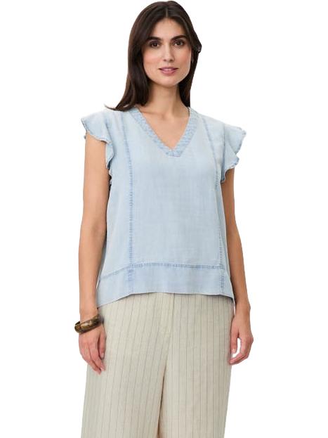 MASAI COPENHAGEN Masai Copenhagen Denim V-Neck Blouse with Batwing Sleeves